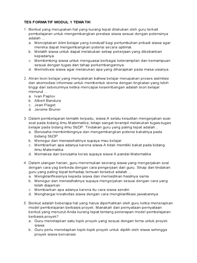 Latihan Soal Modul 1 Tematik | PDF