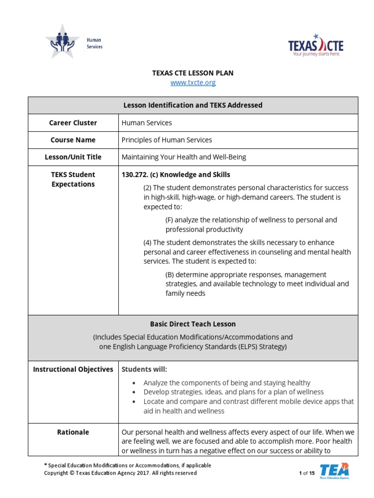 Lesson Plan Maintaining Your Health and Well-Being - 0 | PDF ...