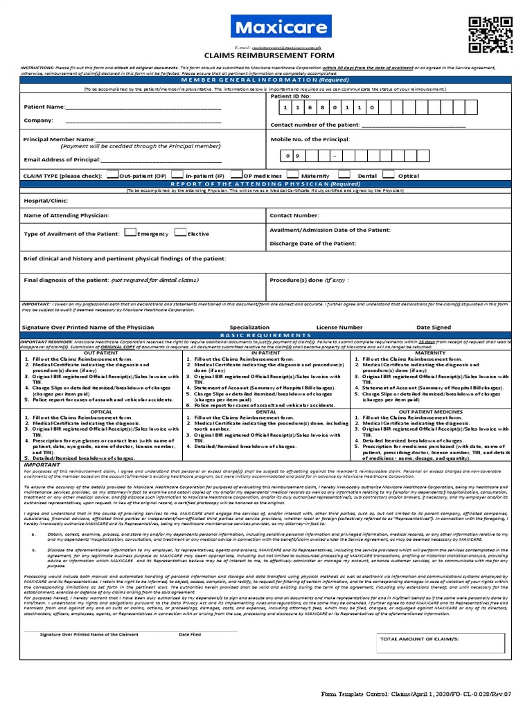Claims Reimbursement Form: Member General Information | PDF | Receipt ...