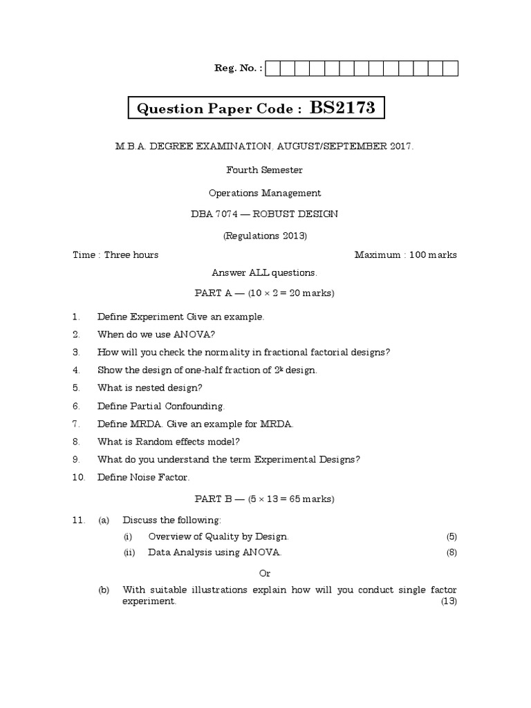 DOE Question Paper | PDF | Analysis Of Variance | Confounding