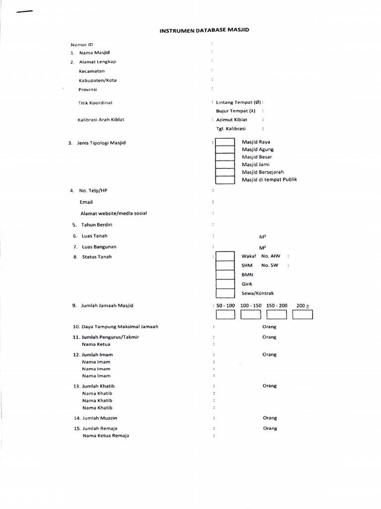 Instrumen Database Masjid | PDF
