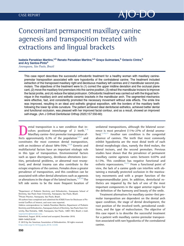 Maxillary Canine Agenesis and Transposition Treatment | PDF ...