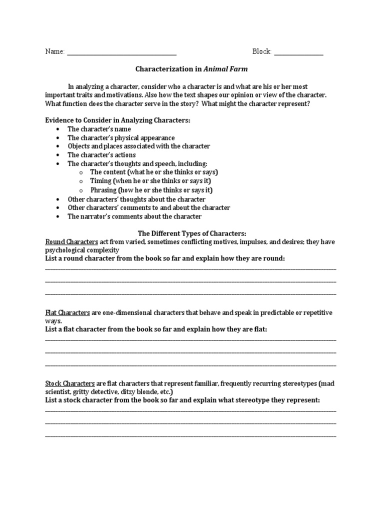 Character Analysis in Animal Farm | PDF | Human Nature | Psychological ...