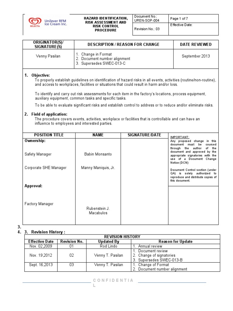 Hazard Identification, Risk Assessment and Risk Control Procedure | PDF ...