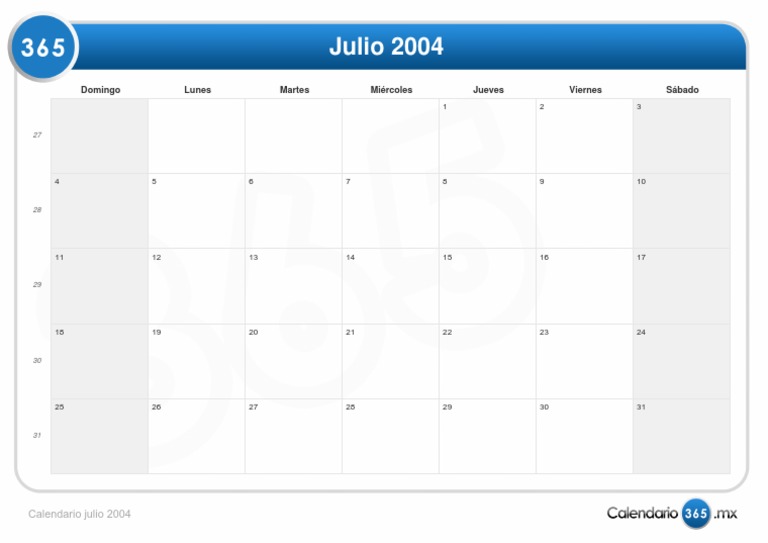 Calendario Julio 2004 | PDF