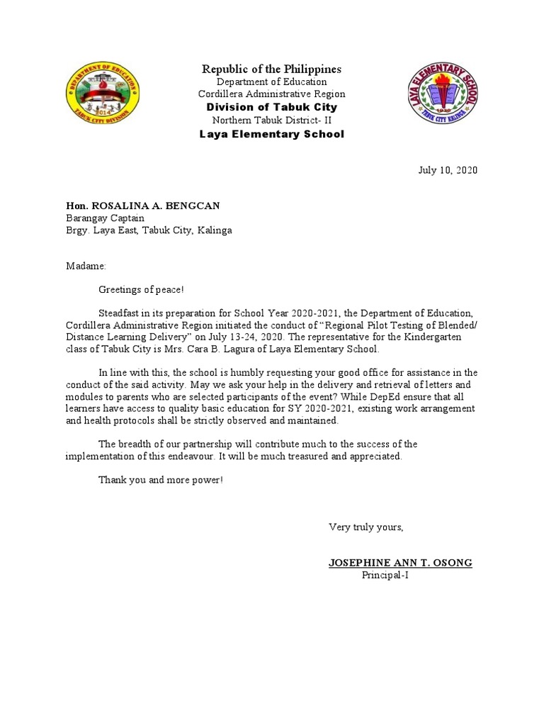 Pilot Testing - Letter To Brgy