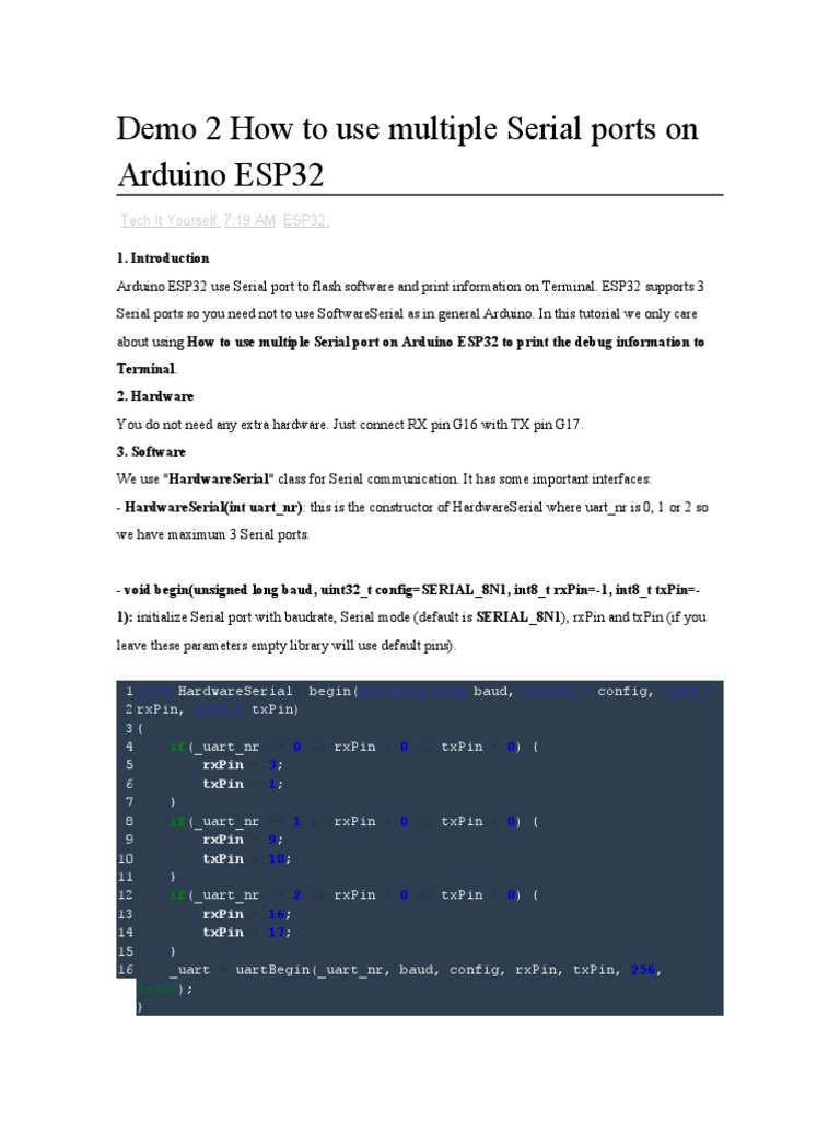 Demo 2 How To Use Multiple Serial Ports On Arduino Esp32 Pdf Software Engineering Computing