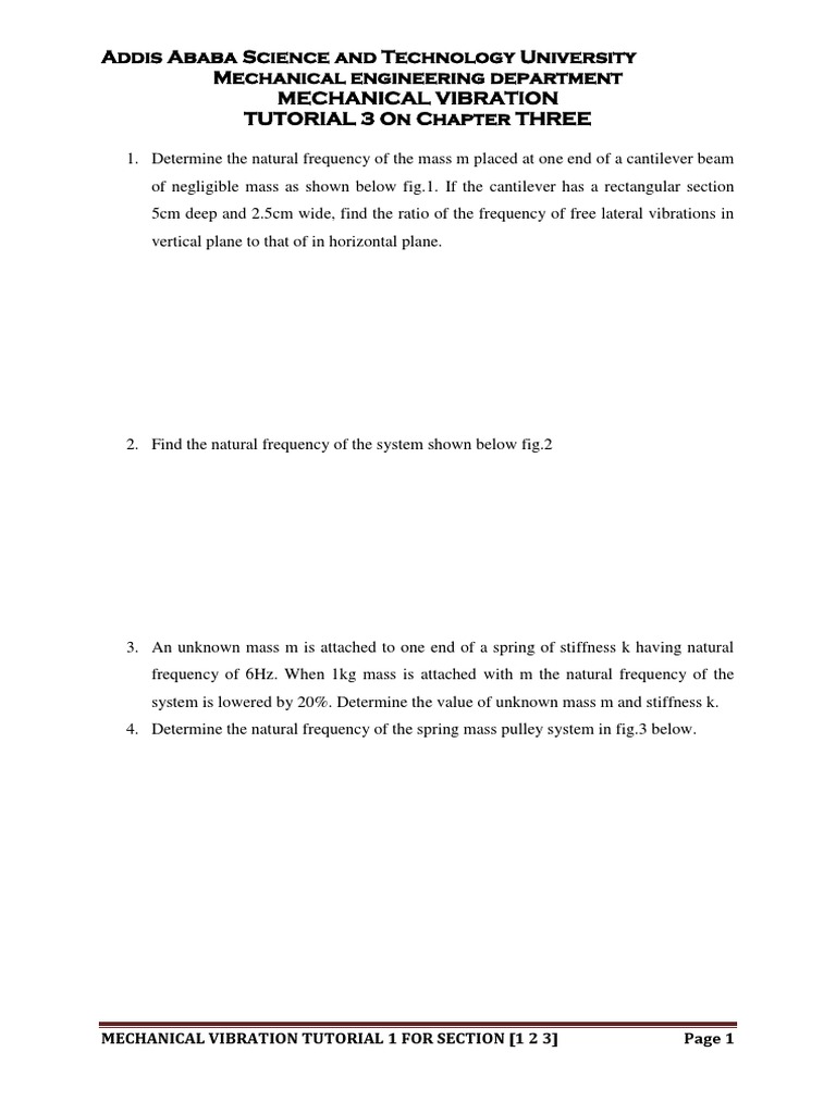 Tutorial 3 - AASTU | PDF | Resonance | Oscillation