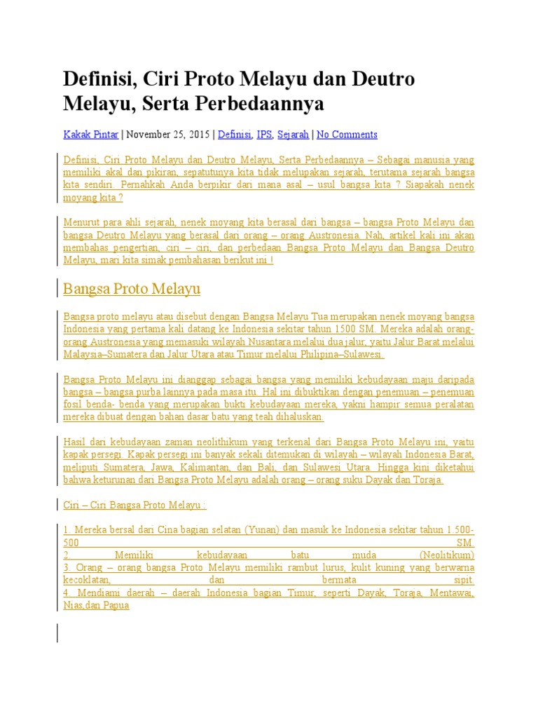 Ciri dan Perbedaan Proto-Deutro Melayu | PDF