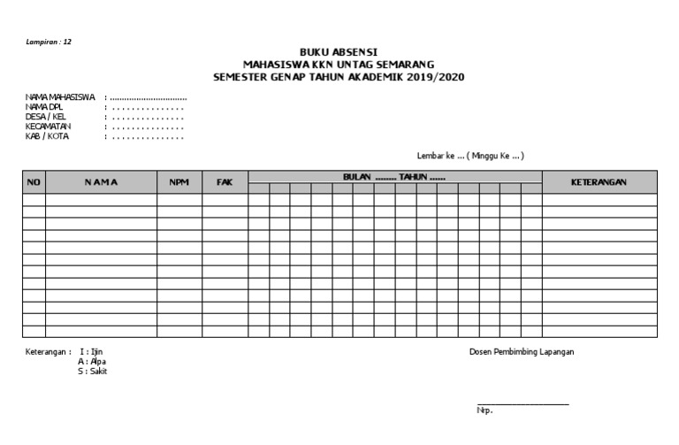 Lampiran - 12 - Buku Absensi Mahasiswa KKN | PDF