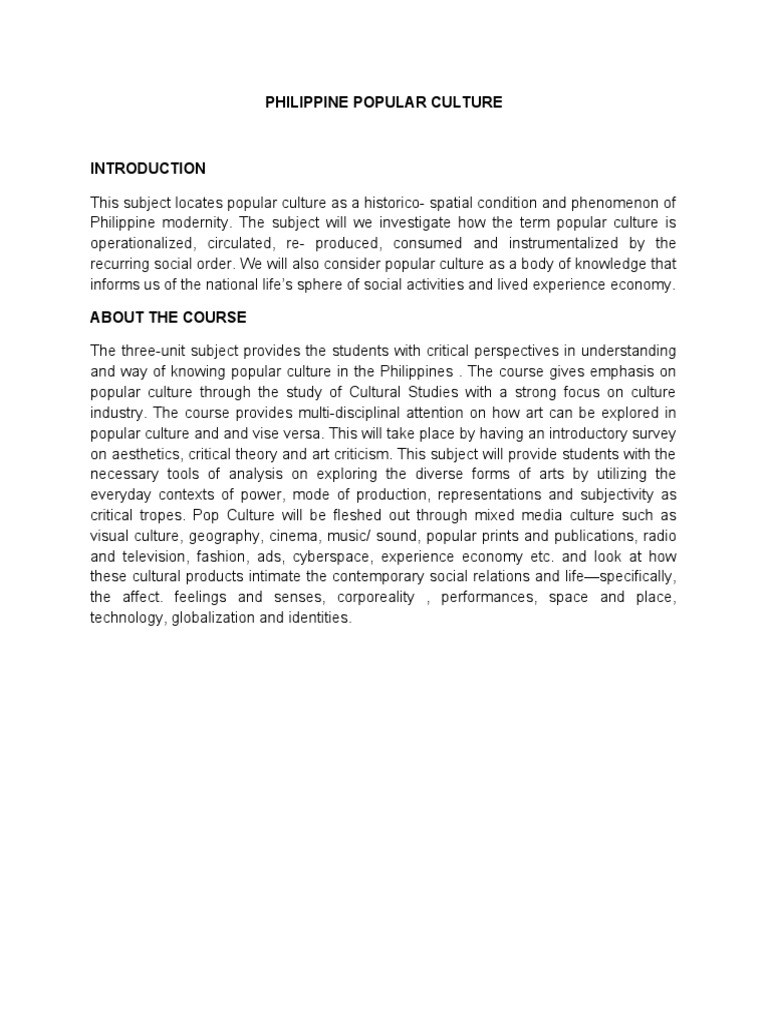 Intro - Philippine Popular Culture | PDF