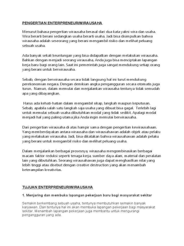 Pengertian Enterpreneur | PDF