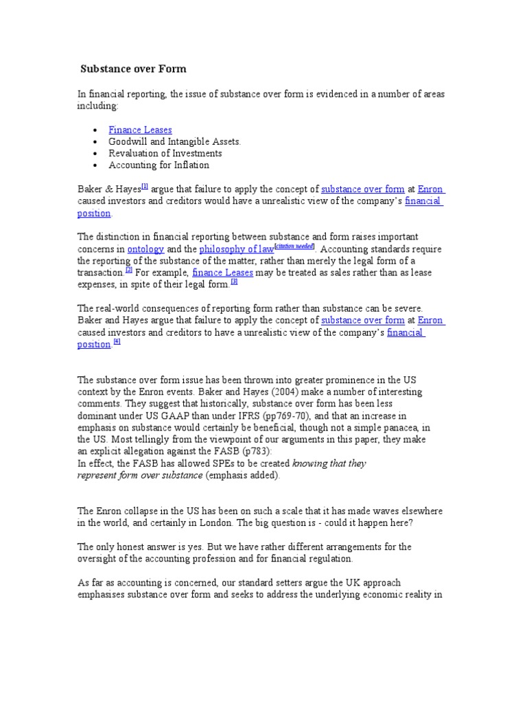 Substance Over Form in Financial Reporting | PDF | Financial Accounting ...