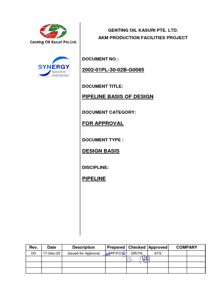 2002-01PL-30-02B-G0085 Pipeline Basis of Design - D0 | Download Free PDF | Pipe (Fluid ...