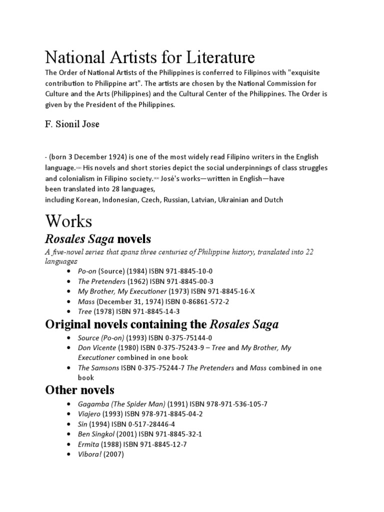 National Artists For Literature | PDF | Poetry | Books