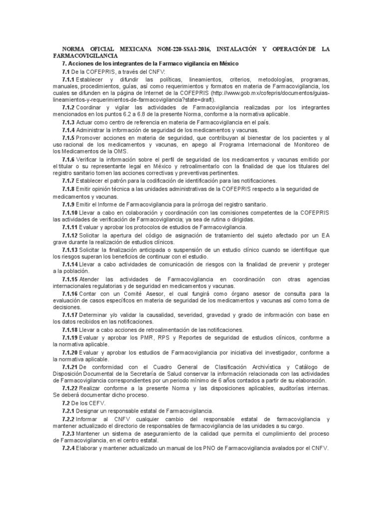 NOM-220-SSA1-2016, Funciones Del Responsable en Farmacovigilancia | PDF ...