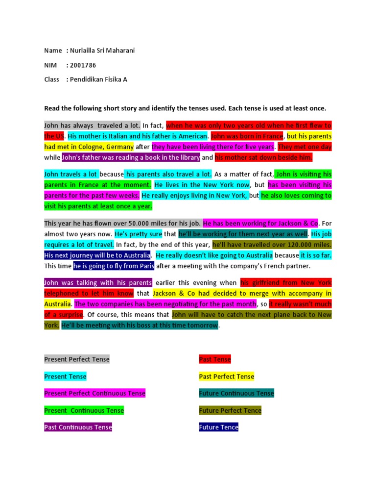 Read The Following Short Story and Identify The Tenses Used. Each Tense ...