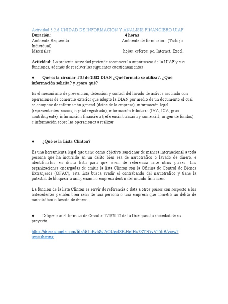 Circular 170 de 2002 de la DIAN: Guía y Formato | PDF | Lavado de dinero | Oficina de Control de ...