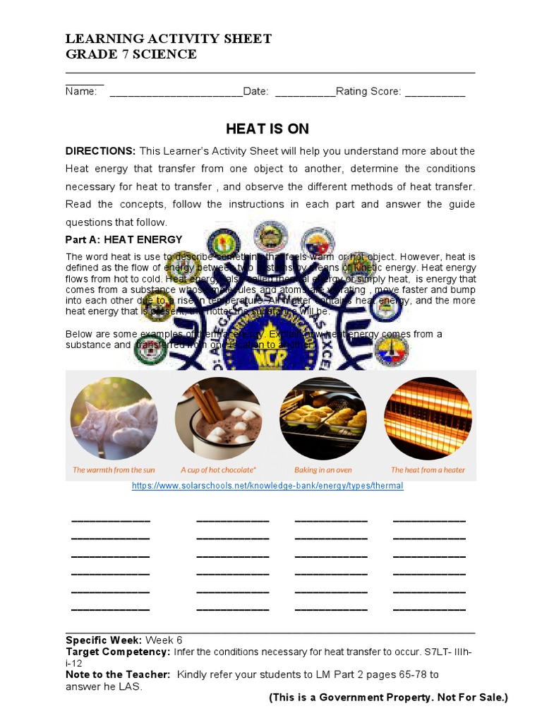 Learning Activity Sheet Grade 7 Science | PDF | Heat Transfer | Heat