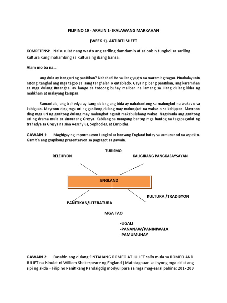 Filipino 10 Week 1 2nd Kwarter Pdf