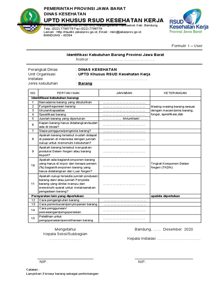 Formulir Dokumen Identifikasi Kebutuhan Pengadaan Barang | PDF