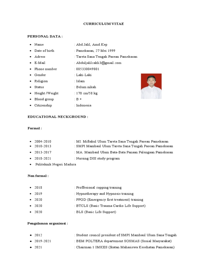 Curriculum Vitae, Abd - Jalil, 3a | PDF | Self-Improvement