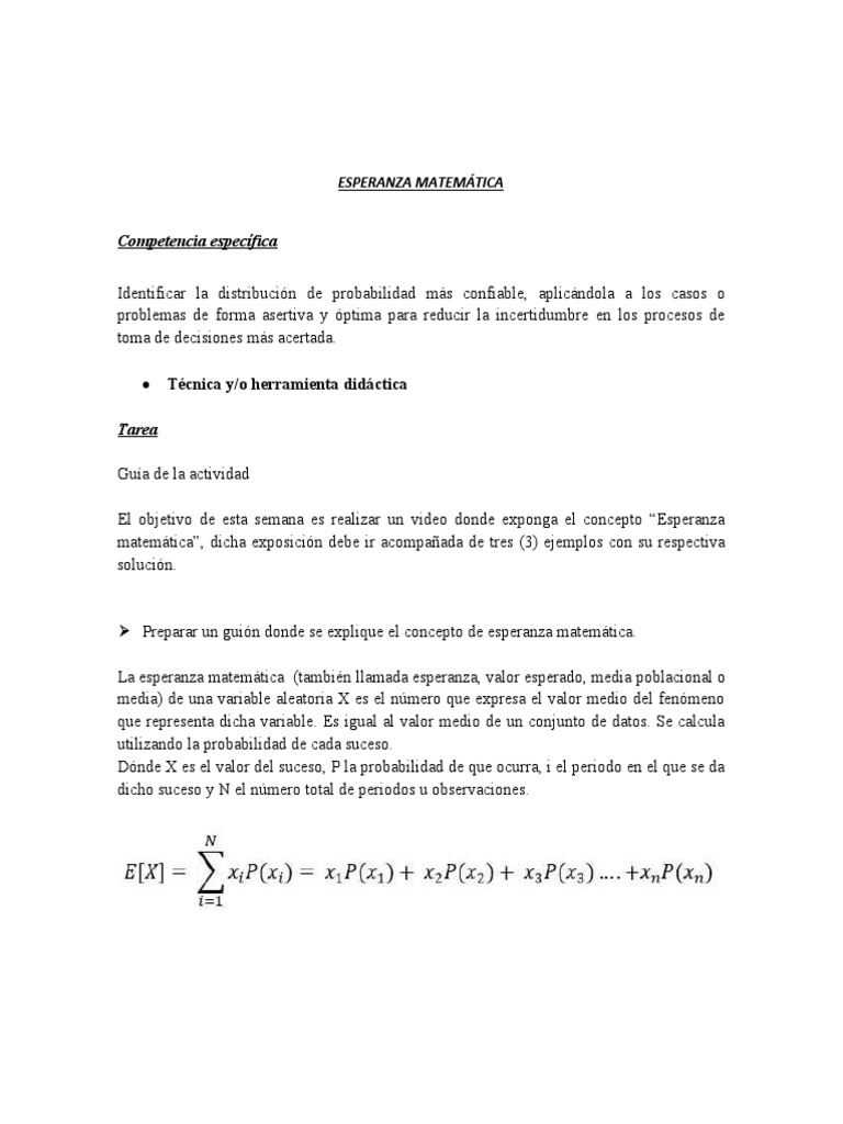 Esperanza Matemática: Concepto y Ejemplos | PDF | Teoría de ...