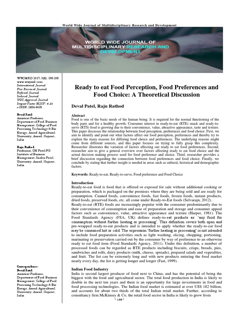 Ready To Eat Food Perception Food Preferences and Food Choice A ...