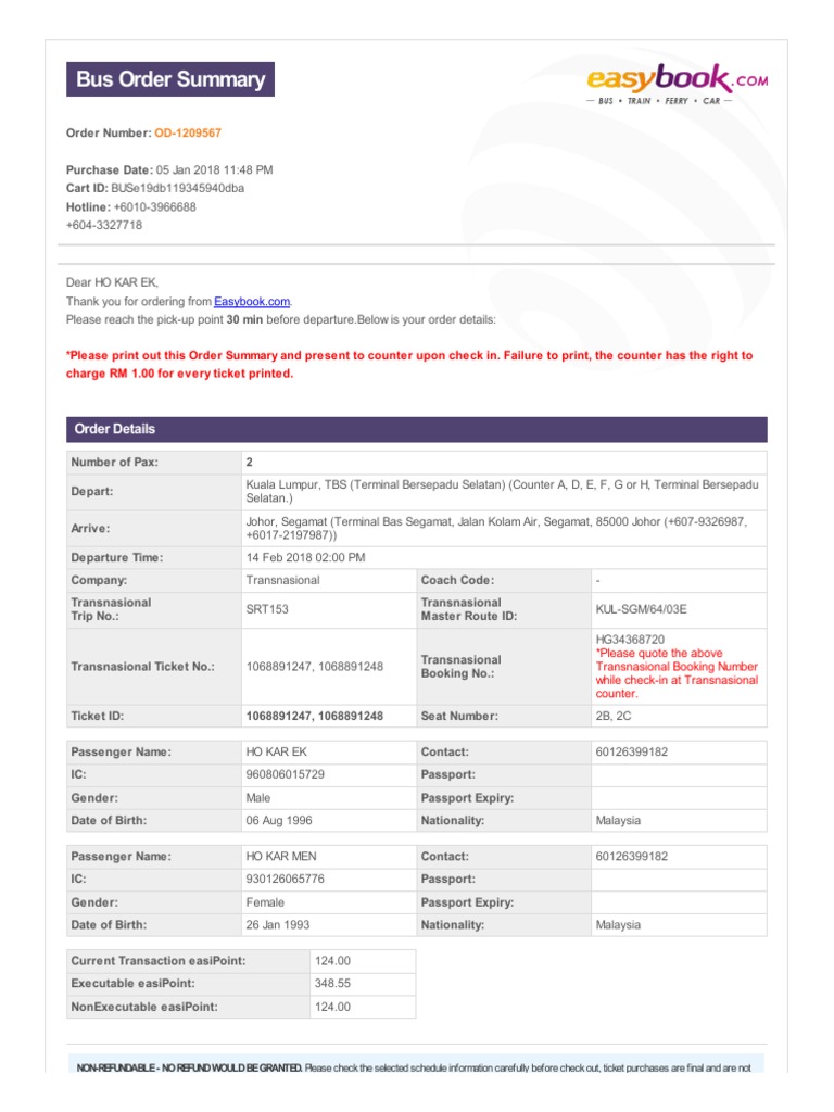 Bus Order Summary | PDF | Ticket (Admission) | Business