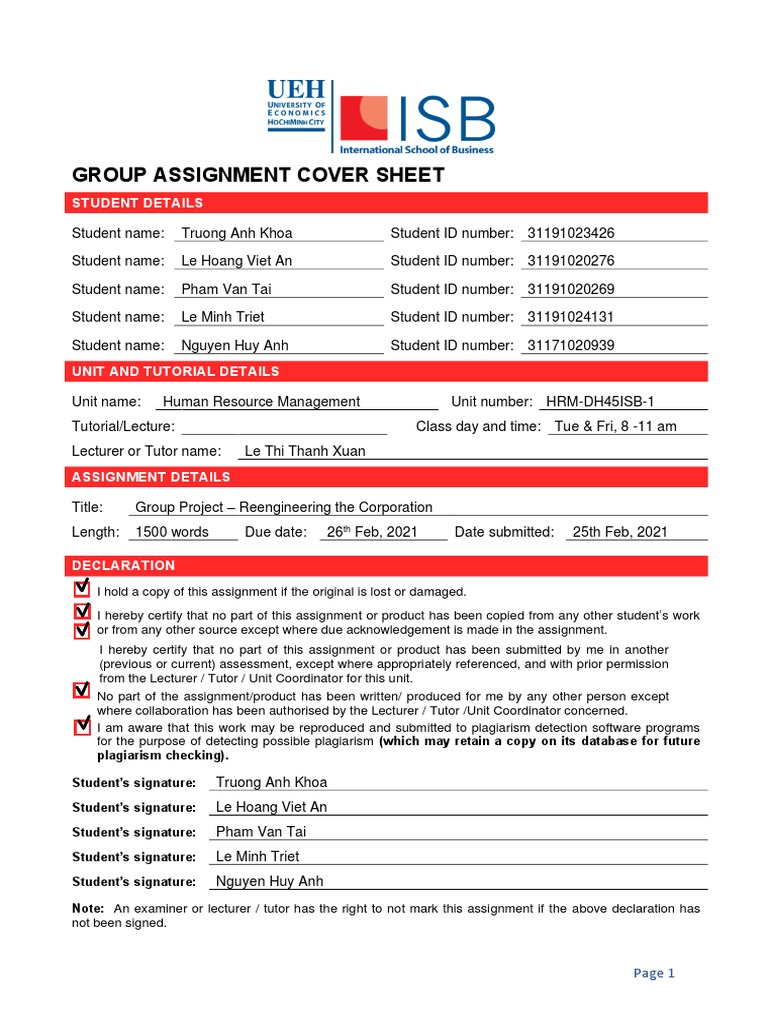 Group Assignment Cover Sheet: Student Details | PDF | Business | Economies