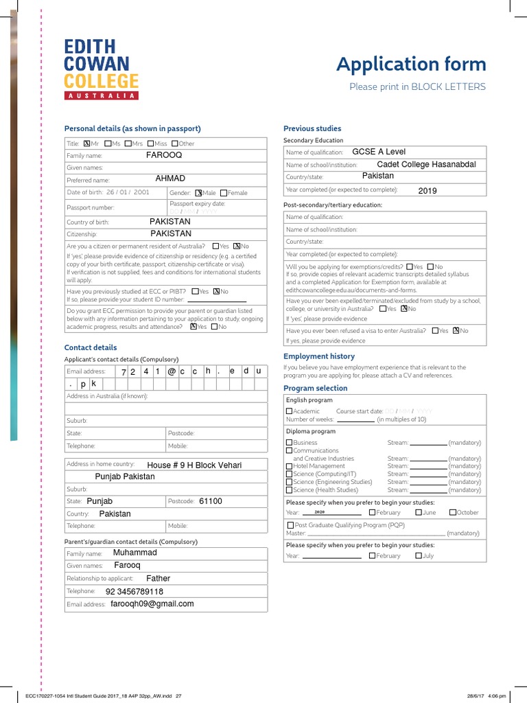 Edith Cowan College Application Form 2018 | PDF | Passport ...