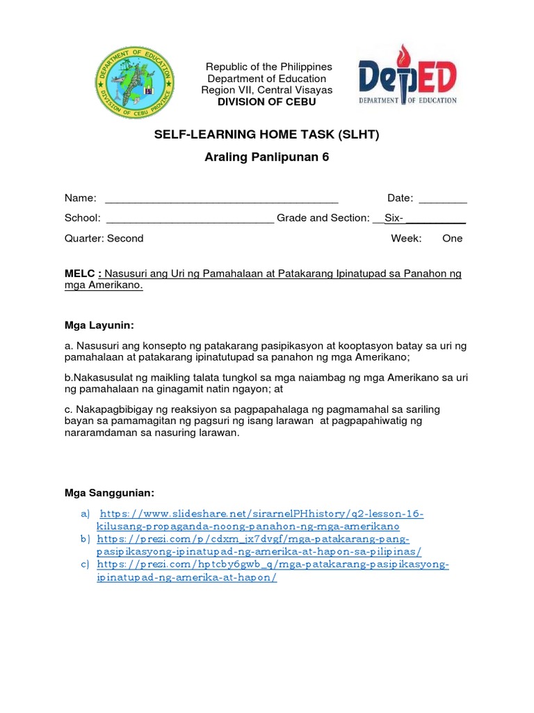 Ap6 Q2 W1 SLHT | PDF