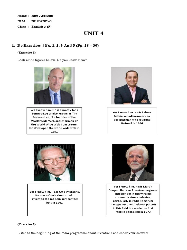 Unit 4 1 Do Exercises 4 Ex 1 2 3 And 5 Pp 28 30 Pdf World