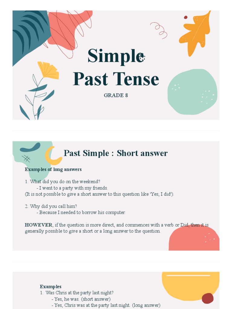 Simple Past Tense: Grade 8 | PDF | Question | Verb