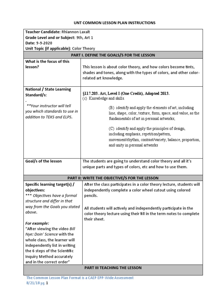 Art 1 Lesson | PDF | Lesson Plan | Learning