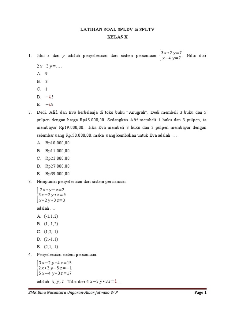 Latihan Soal SPLDV & SPLTV | PDF