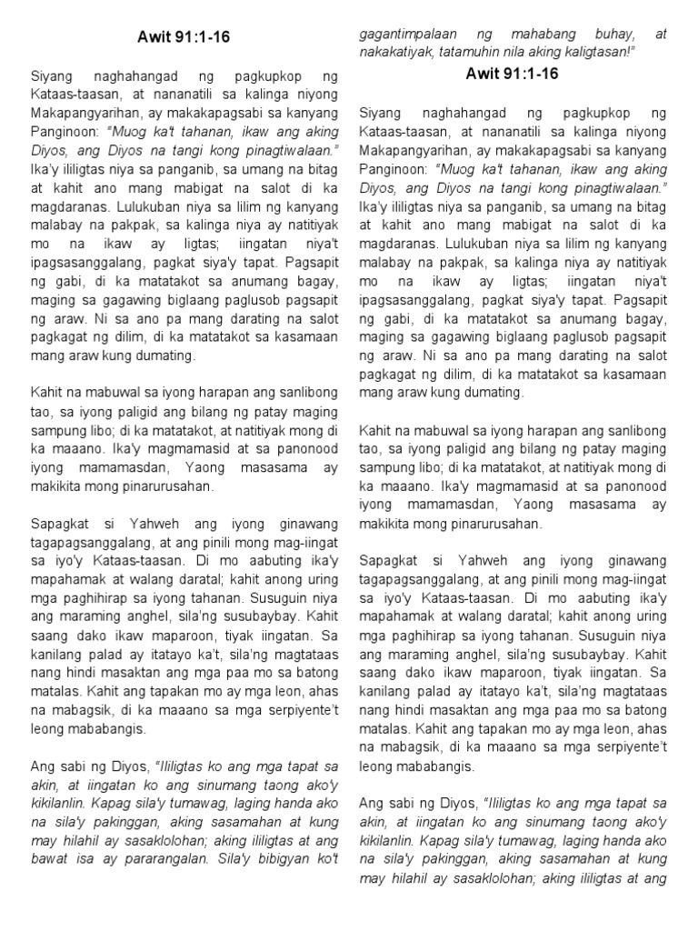 Awit 91 - 1-16 | PDF