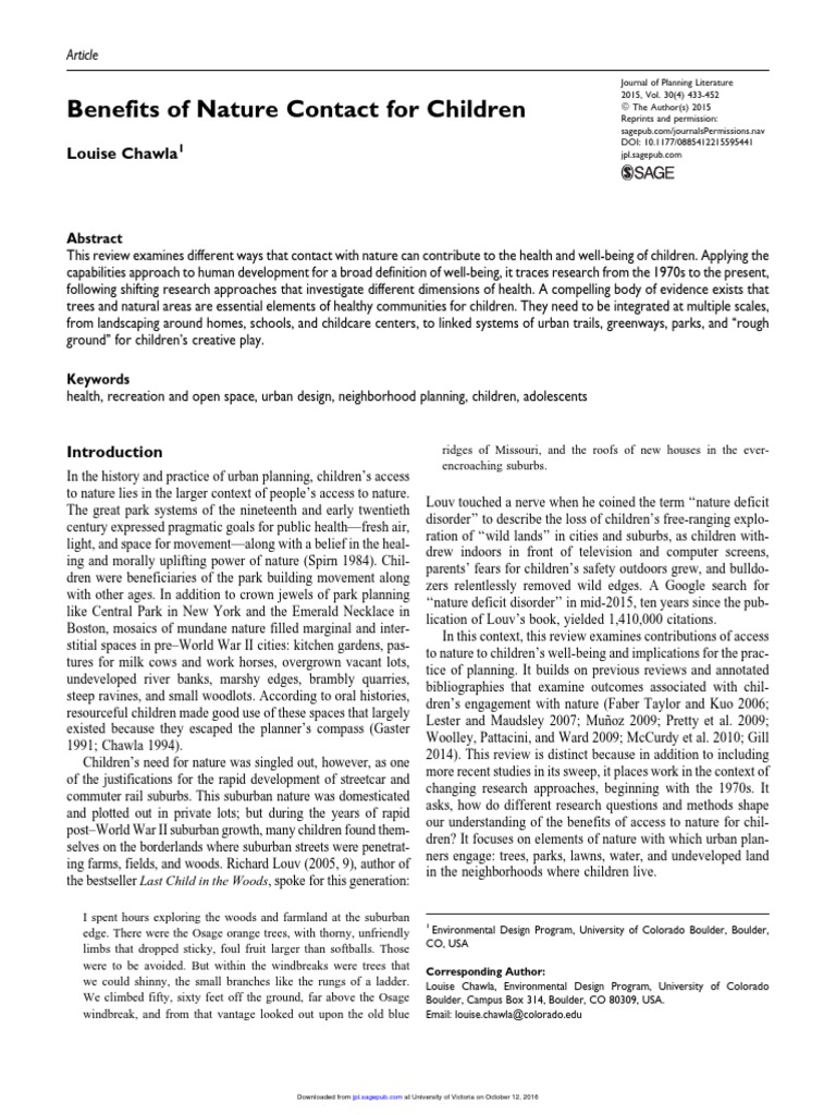 Benefits of Nature Contact For Children | PDF | Happiness | Nature