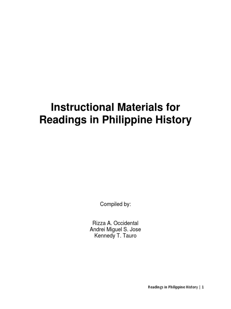 Instructional Materials For Readings in Philippine History: Compiled by ...