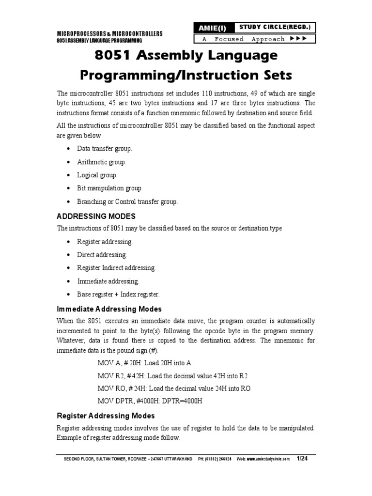 8051 Assembly Language Programming Pdf Assembly Language Pointer Computer Programming