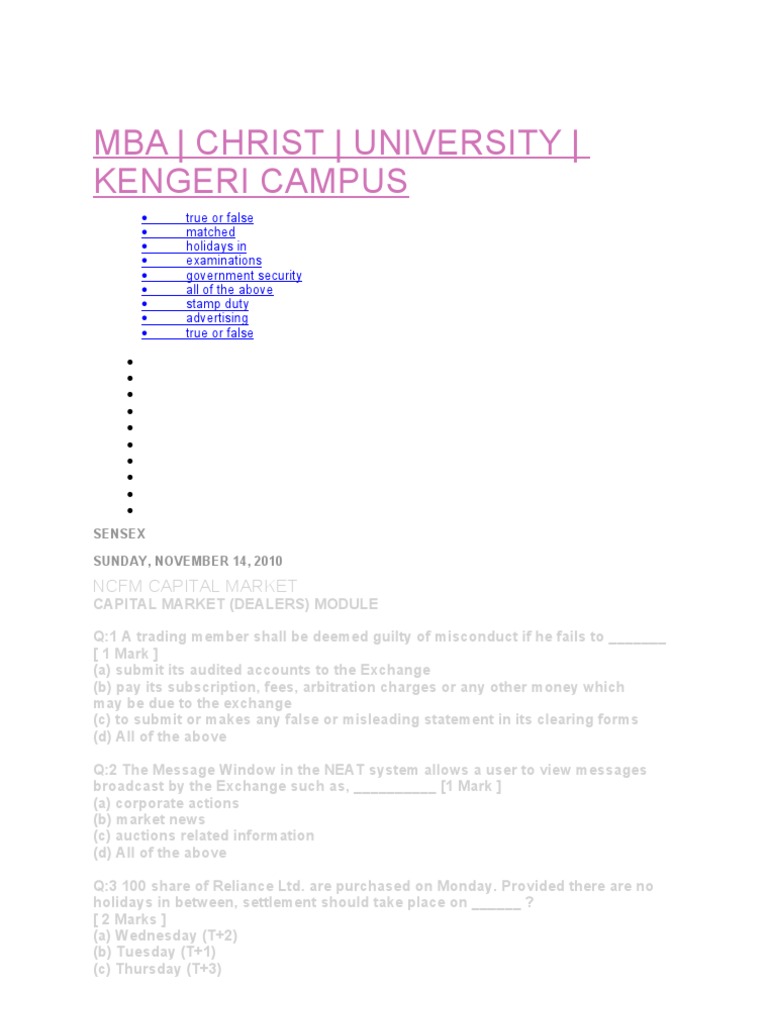 NCFM Moule Test Paper | PDF | Securities (Finance) | Stocks