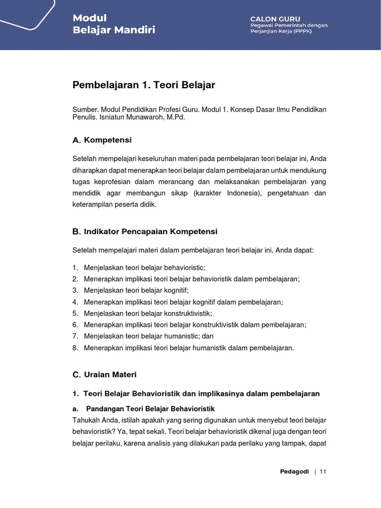 Modul Bahan Belajar - Pedagogi - 2021 - P1 | PDF