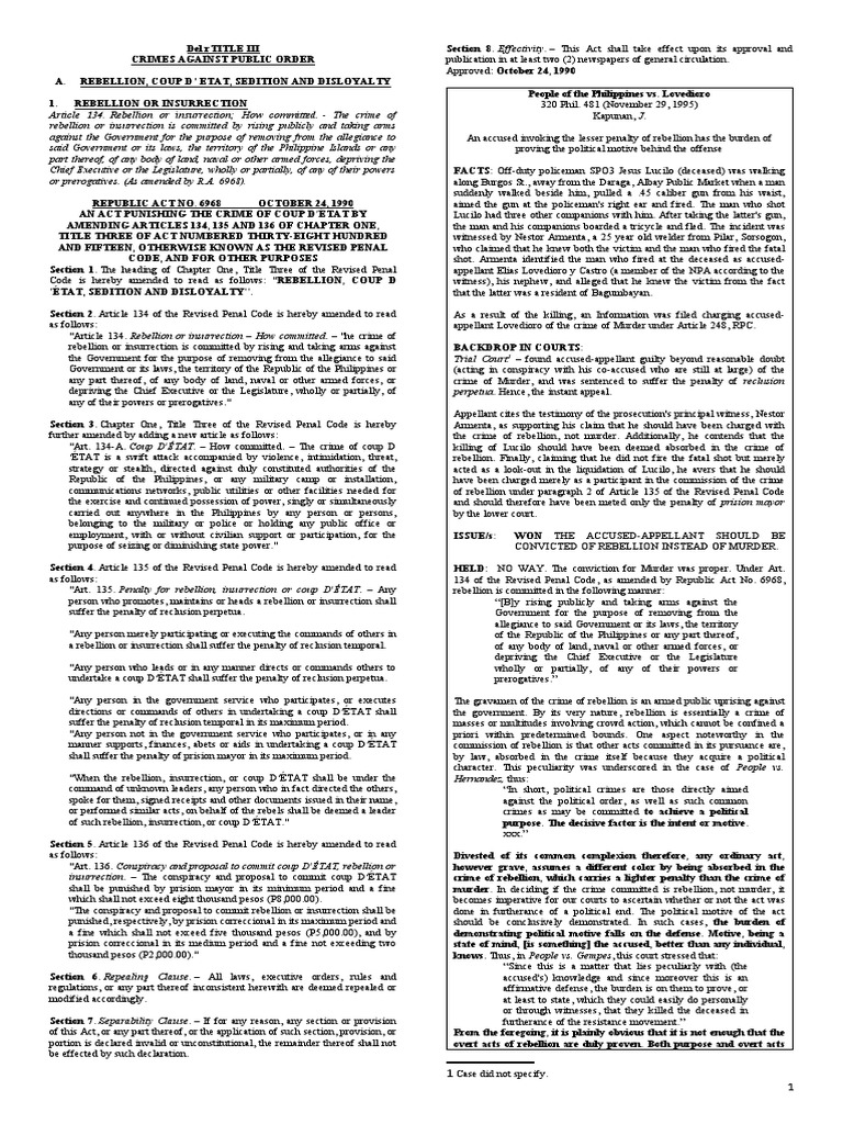 Article 134. Rebellion or Insurrection How Committed. - The Crime of ...
