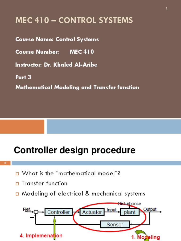 MEC 410 Control Systems Transfer Function Modeling | PDF | Electric ...