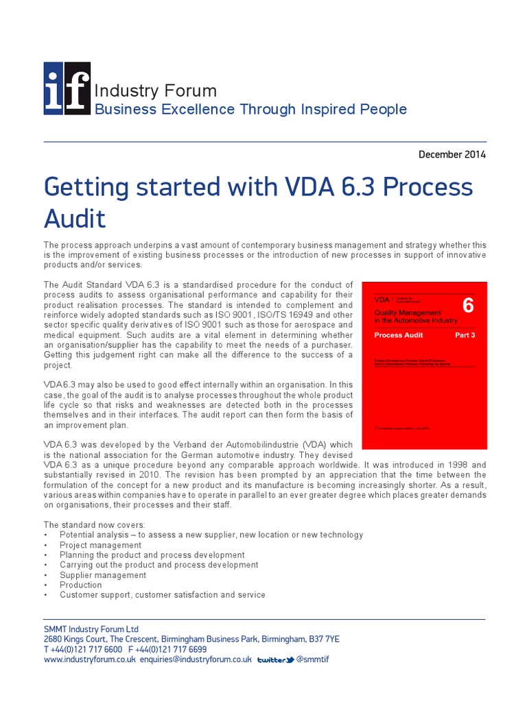Getting Started With VDA 6.3 | PDF | Project Management | Iso 9000