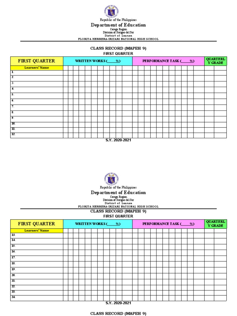 Class Record (Science 9) S.Y. 2020-2021 | Download Free PDF | Learning ...