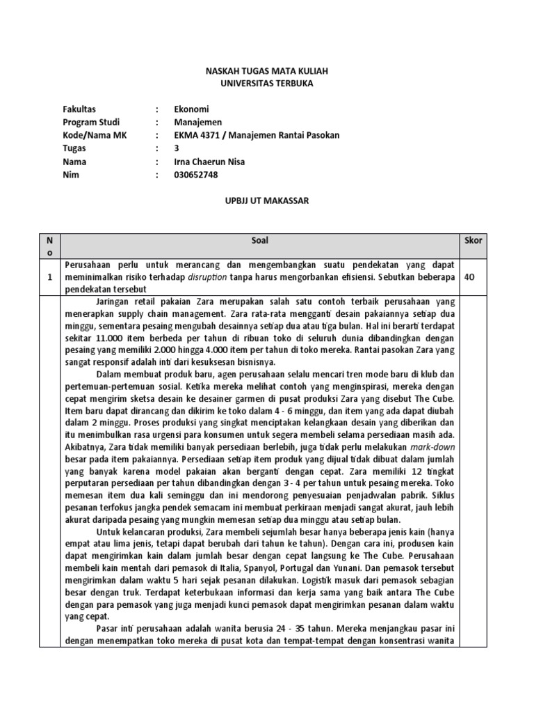Tugas 3 - Manajemen Rantai Pasokan | PDF