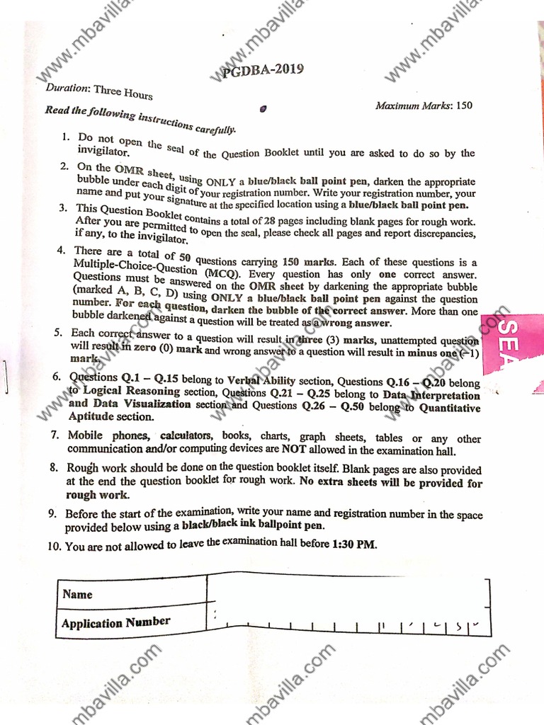PGDBA 2019 Question Paper With Answer Key PDF | PDF