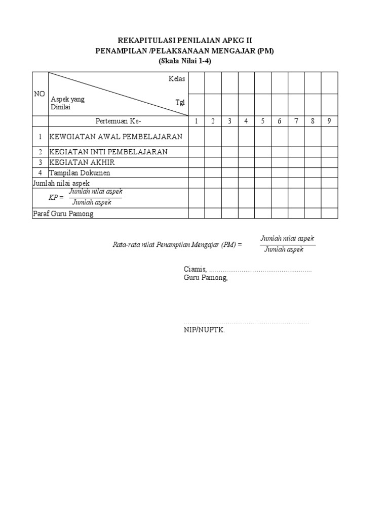 Rekapitulasi Penilaian APKG II Penampilan Pelaksanaan Mengajar | PDF