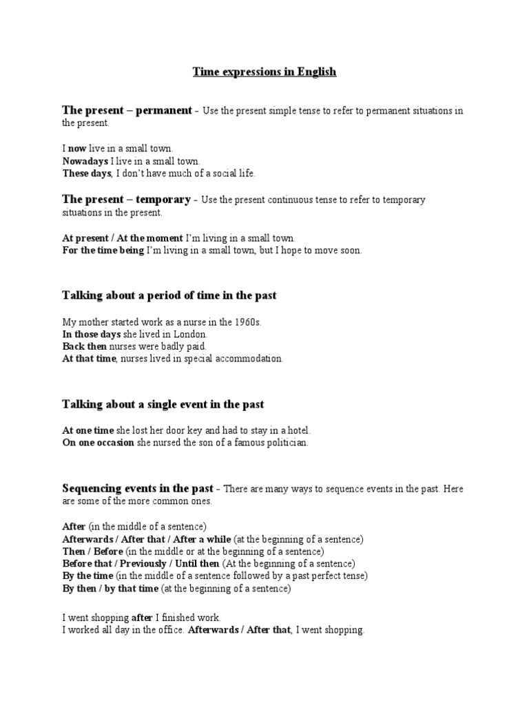 Understanding Time Expressions in English | PDF